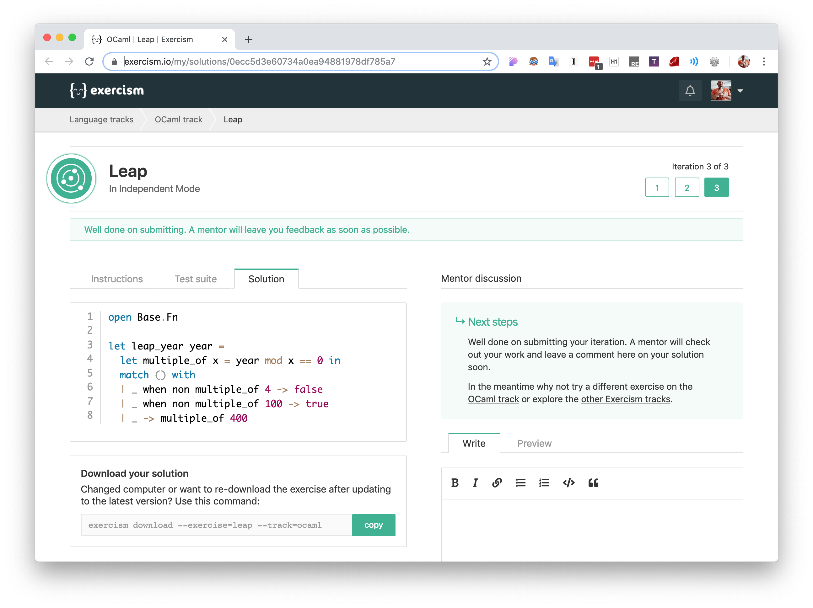Independent Mode: automatic mentorship bug? · Issue #4432 · exercism/exercism · GitHub