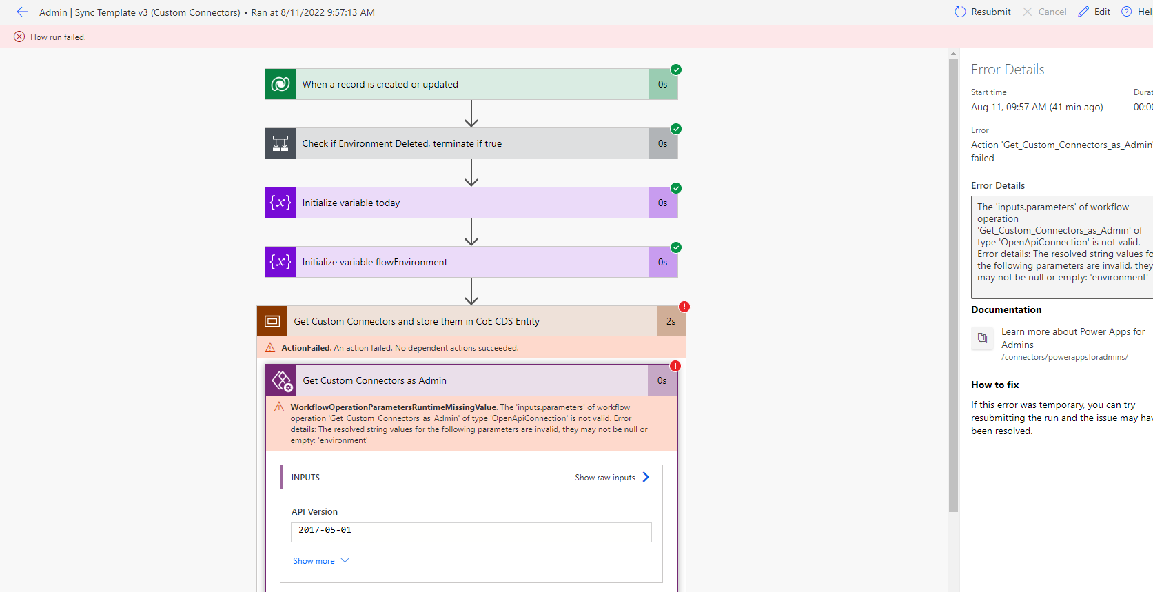 [CoE Starter Kit - BUG] Error for Admin | Sync Template v3 (Custom Connectors) · Issue #3429 ...