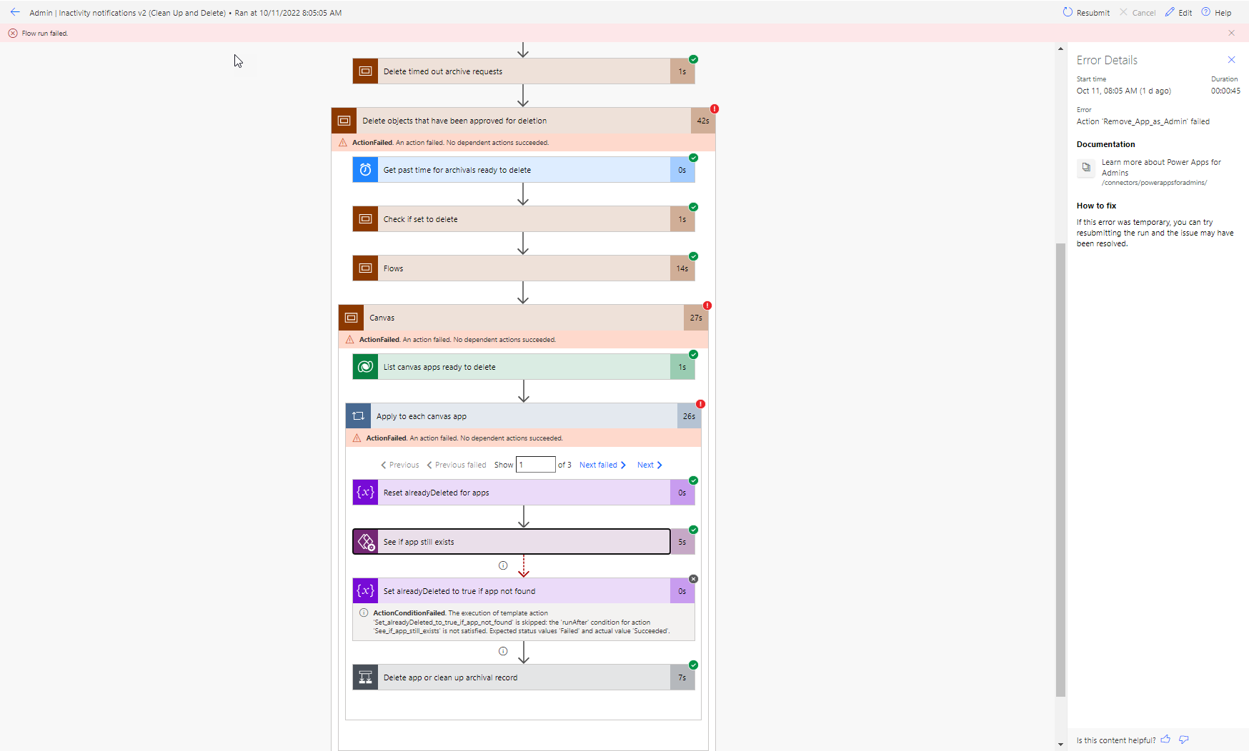 [CoE Starter Kit - BUG] Admin | Inactivity notifications v2 (Clean Up and Delete) Flow fails ...