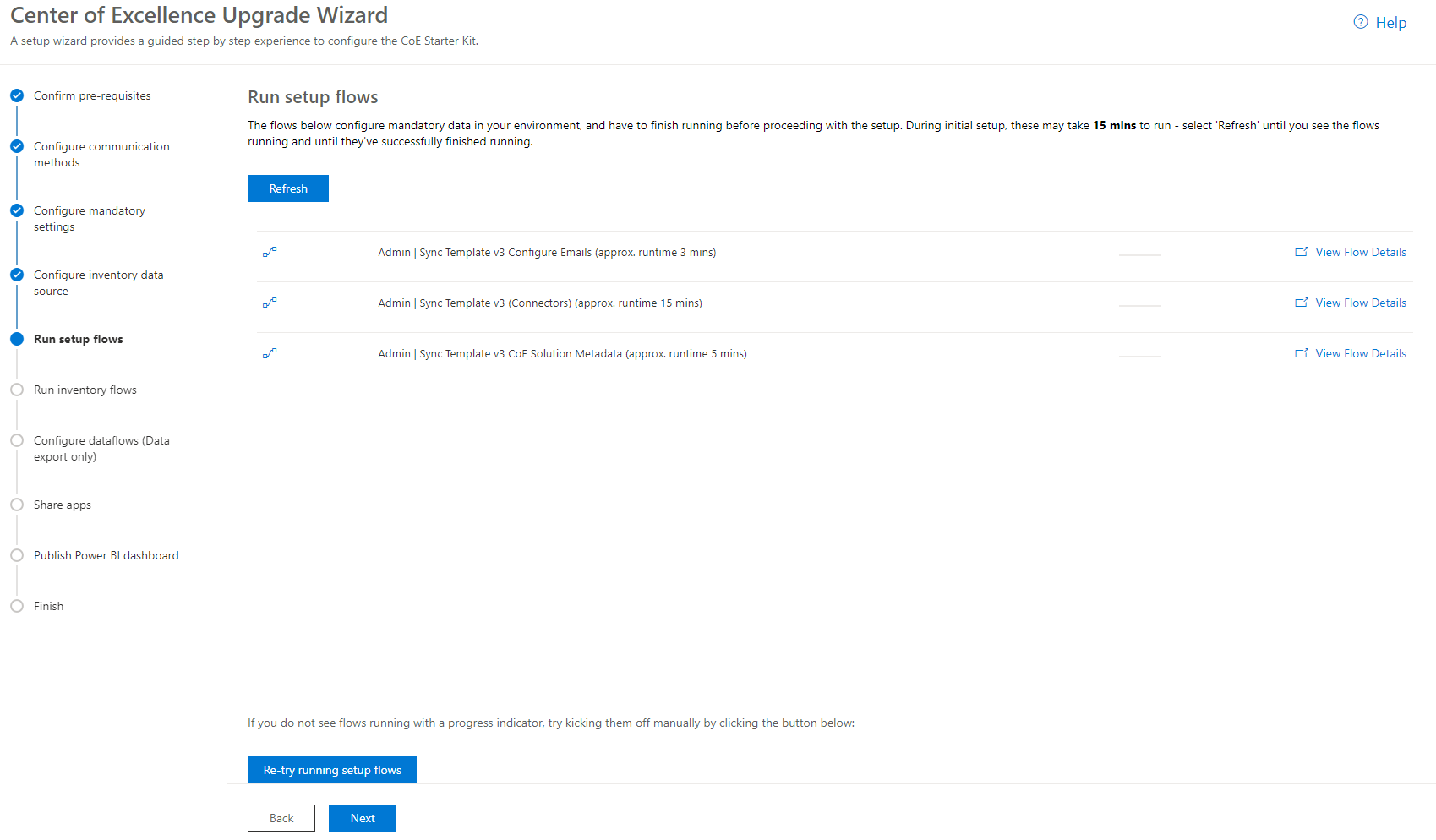 [coe Starter Kit Bug] Run Setup Flows In Upgrade Wizard Don T Start · Issue 5385 · Microsoft