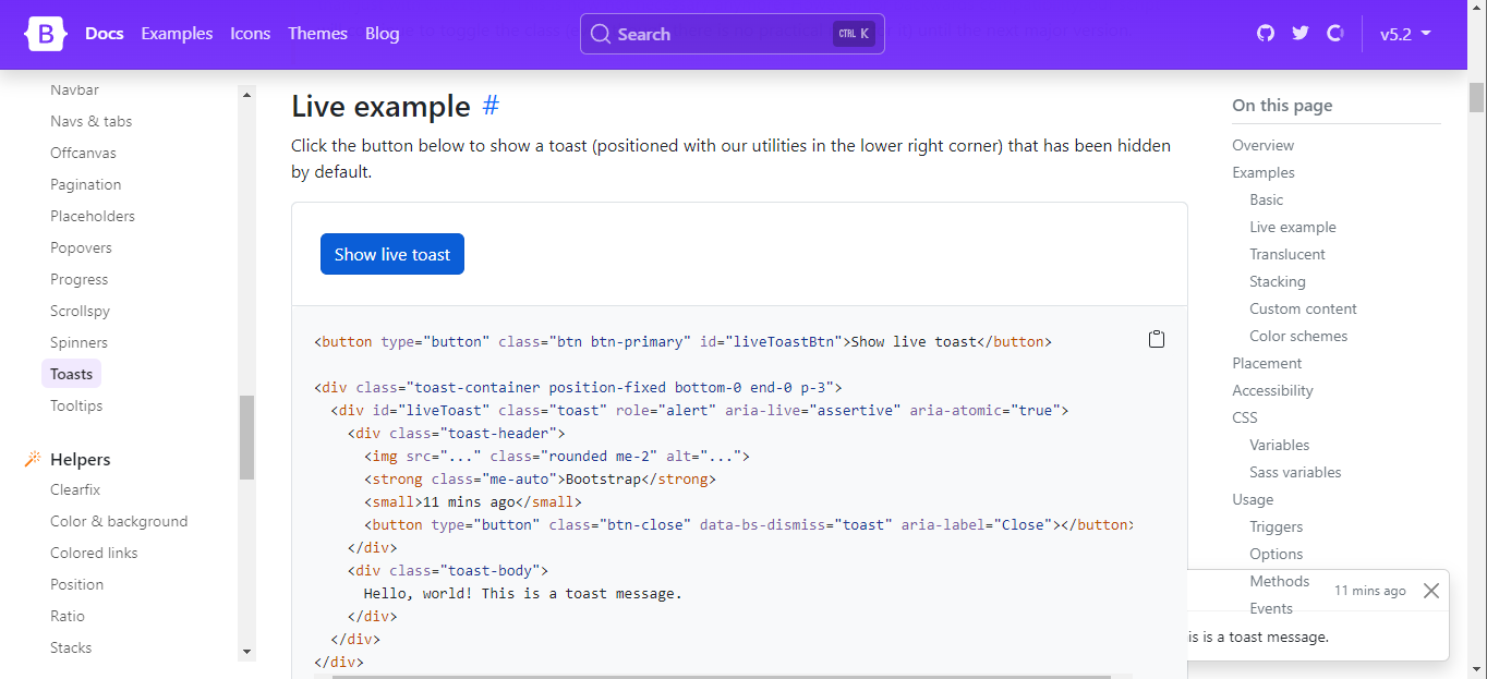 [docs] Live Example Toast Underneath Text · Issue 37194 · Twbs Bootstrap · Github