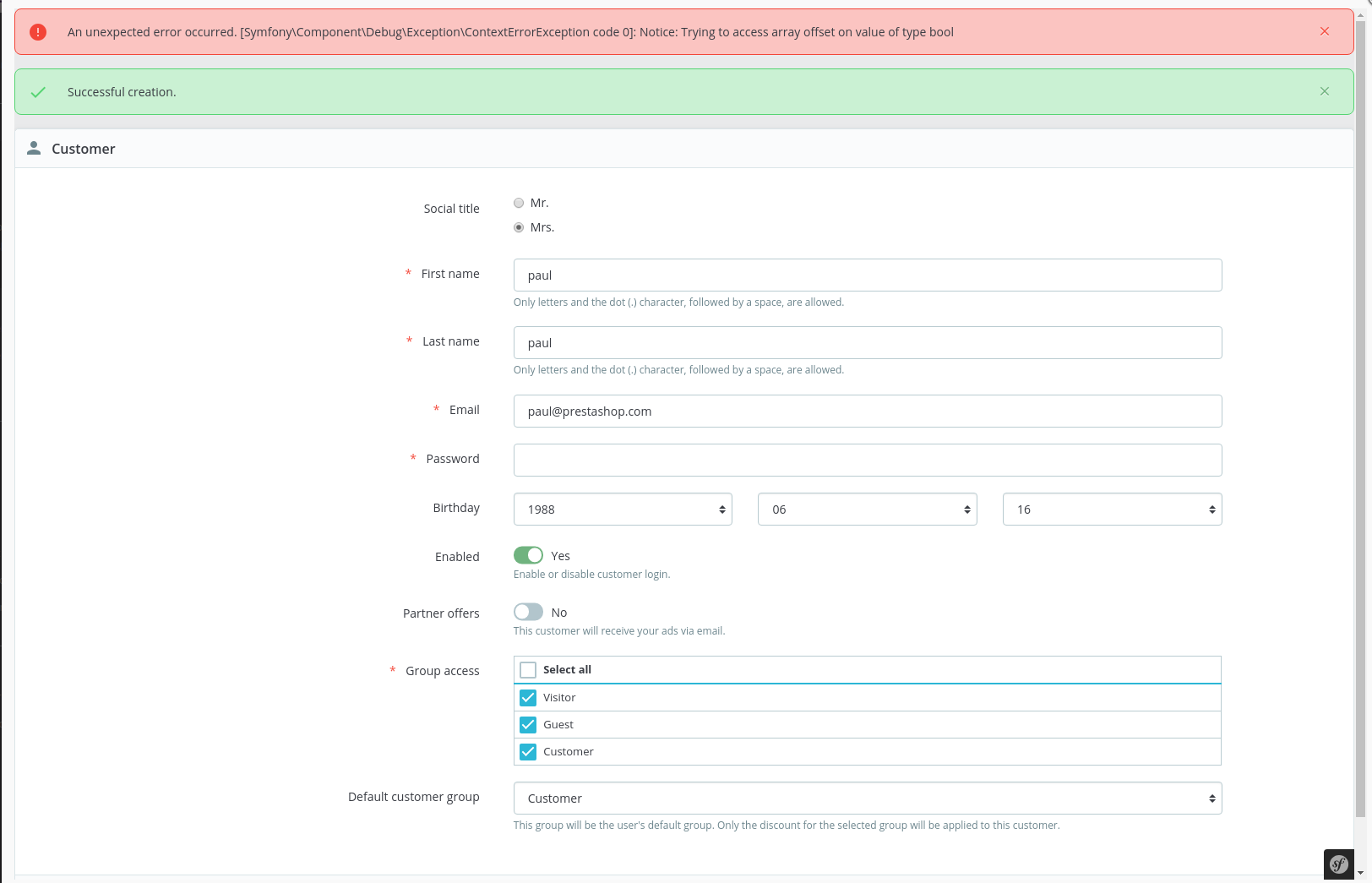 [BO] Error in create new customer in order page · Issue #23400 · PrestaShop/PrestaShop · GitHub