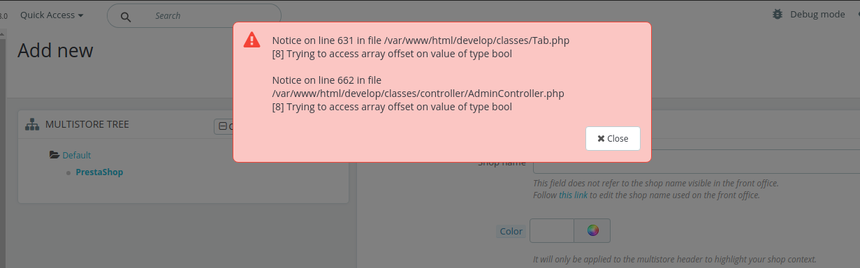 [BO] Warning displayed on multistore add new shop page · Issue #23432 · PrestaShop/PrestaShop ...