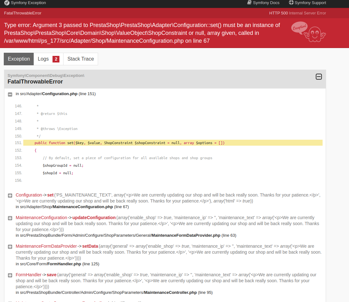 Error when disabling / enabling shop · Issue #21430 · PrestaShop ...