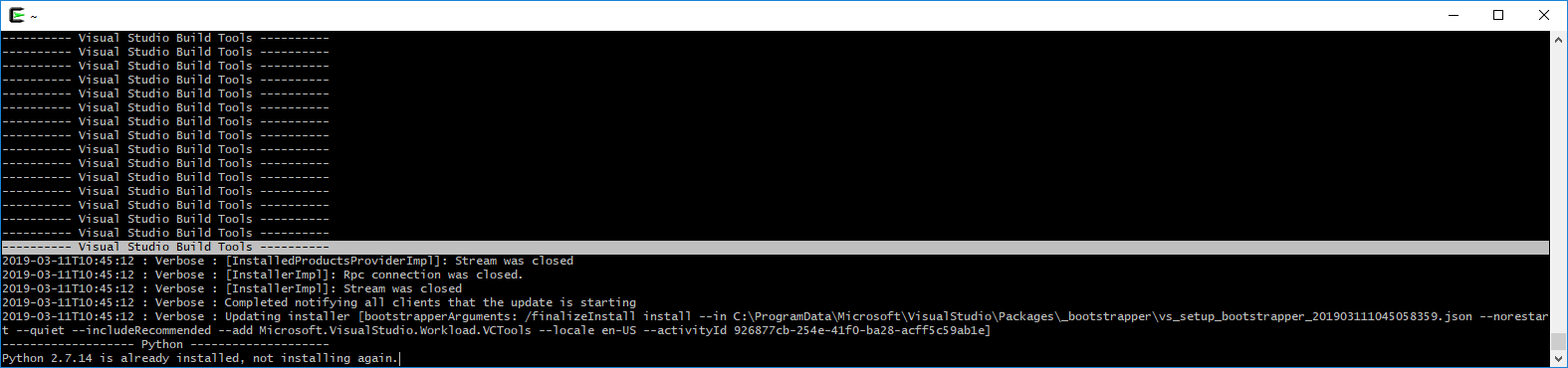 npm install --global --production windows-build-tools stcuk on All done! · Issue #129 ...