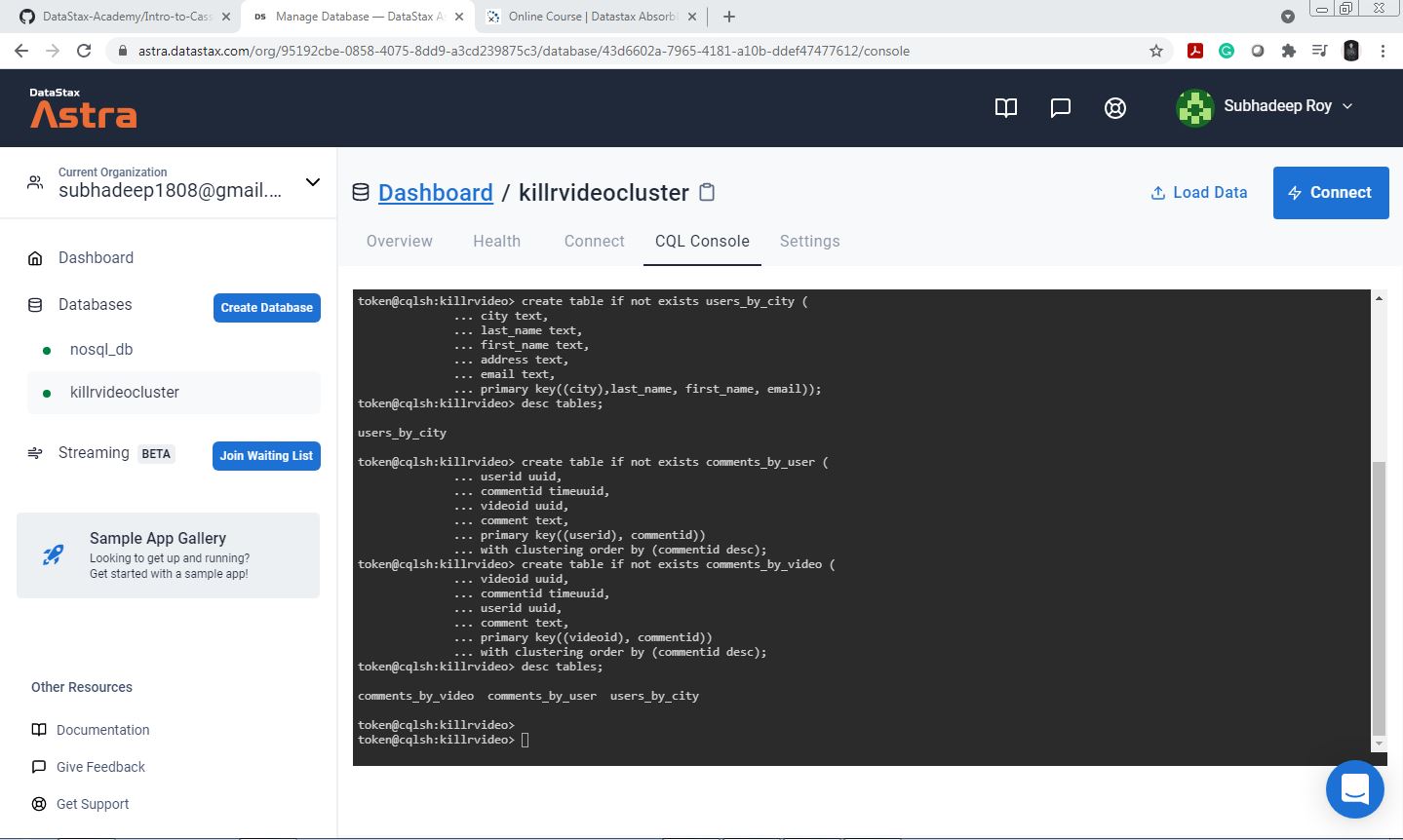 [hw] Subhadeep Roy · Issue 116 · Datastaxdevs Workshop Intro To Cassandra · Github