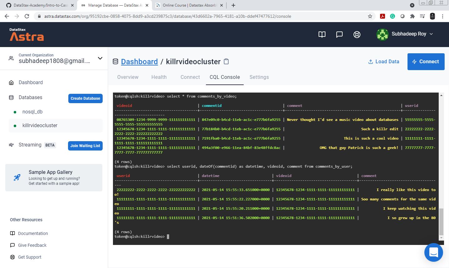 [hw] Subhadeep Roy · Issue 116 · Datastaxdevs Workshop Intro To Cassandra · Github