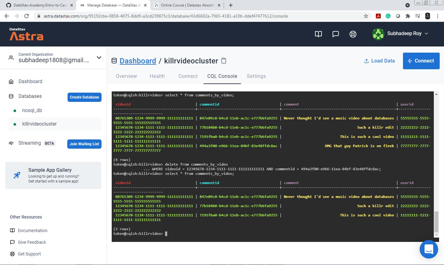 [hw] Subhadeep Roy · Issue 116 · Datastaxdevs Workshop Intro To Cassandra · Github