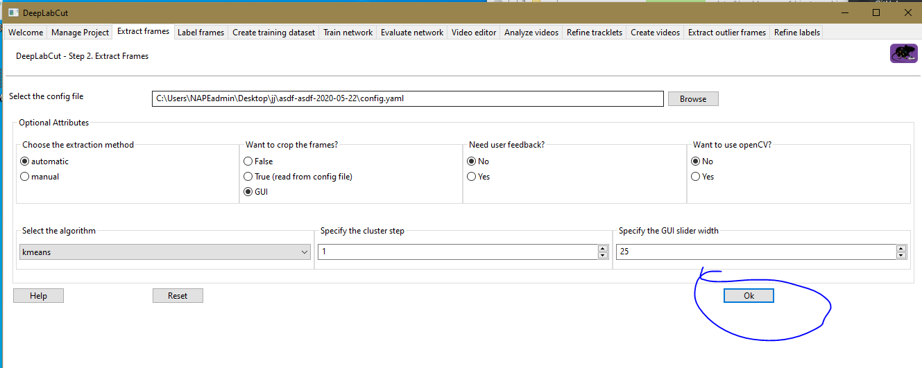 Extract frames error with crop w/GUI=true on Windows · Issue #694 · DeepLabCut/DeepLabCut · GitHub