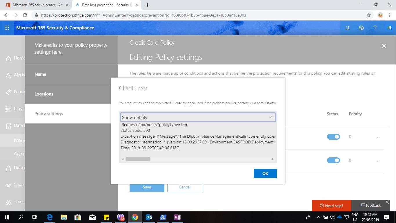 DLP Policy - Client Error · Issue #1316 · MicrosoftDocs/feedback · GitHub