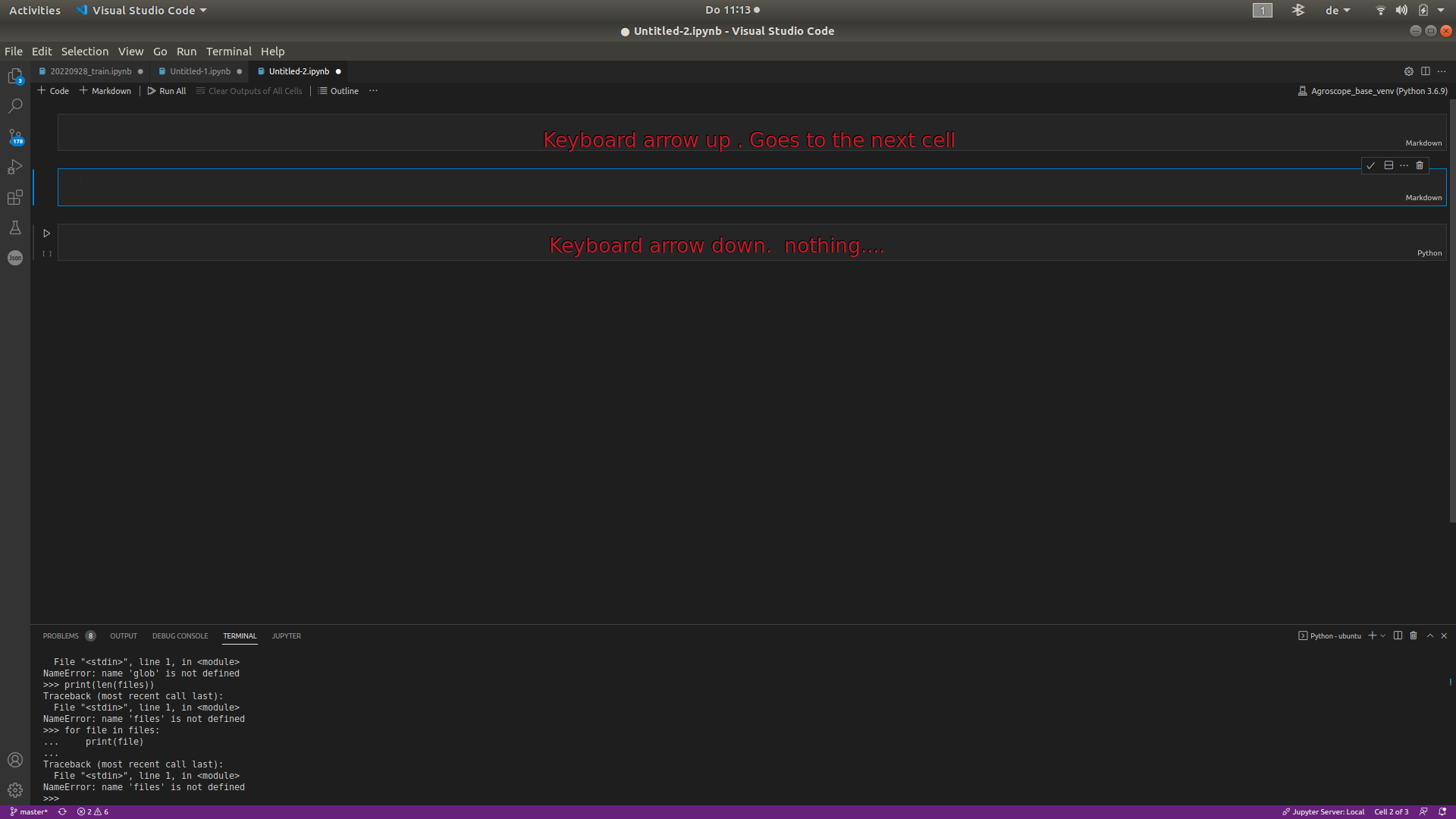 Arrows key behavior between chunks in python jupyter notebook · Issue #159576 · microsoft/vscode ...