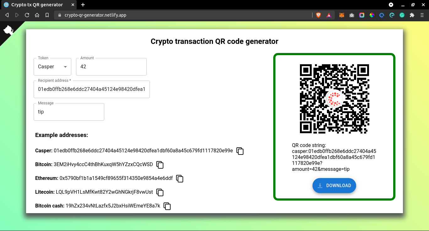 GitHub - OmkarPh/crypto-qr-generator: Generate QR code for crypto ...