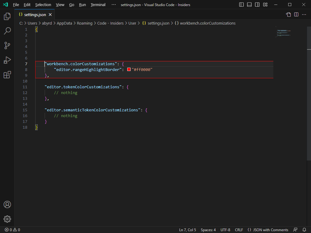 `editor Rangehighlightborder` Is Shown Around Individual Lines Instead Of The Entire Range