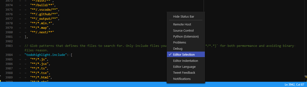 Provide settings to configure status bar · Issue #102250 · microsoft ...