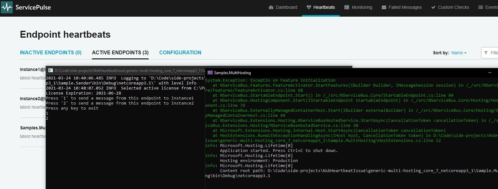 Heartbeats are send continously from endpoint even though endpoint did not start due to an ...