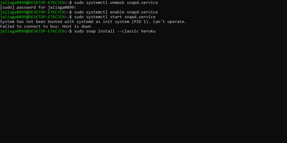Error con Heroku CLI: error: cannot communicate with server: Post http://localhost/v2/snaps ...
