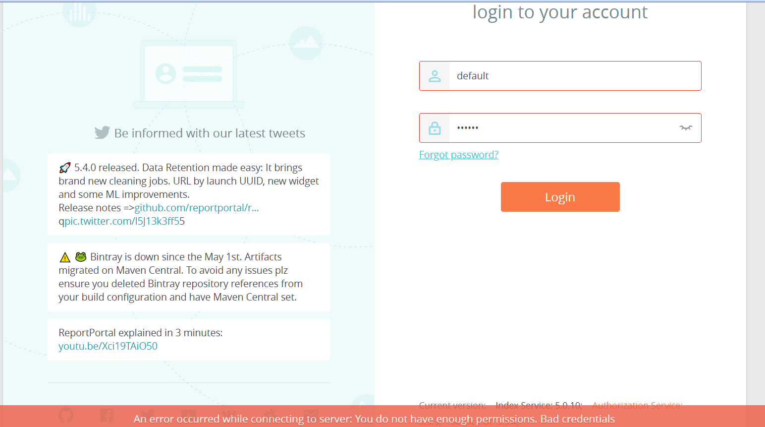 Started the report portal but not able to login with superadmin credentials [v5] after dataclean ...