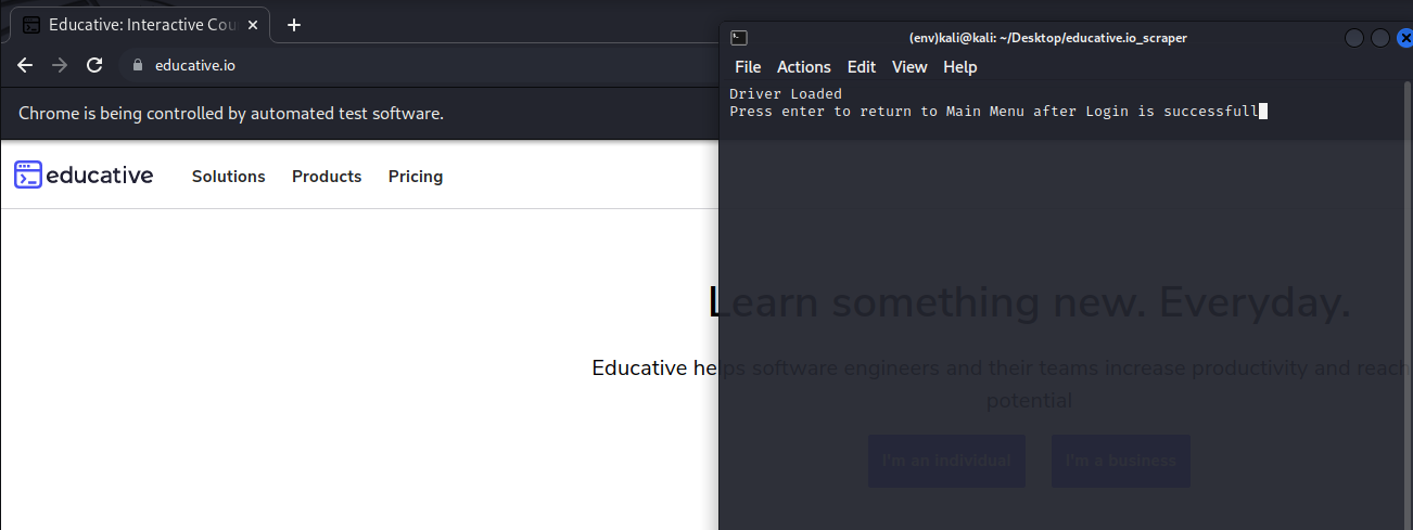 Error: Main Exception Message: unknown error: no chrome binary at educative.io_scraper/Chrome ...