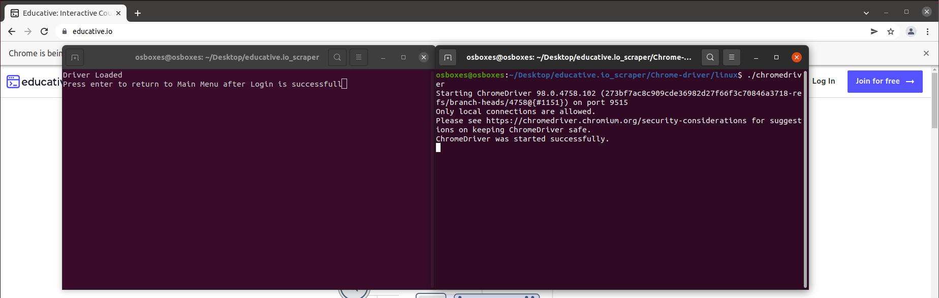 Error: Main Exception Message: unknown error: no chrome binary at ...
