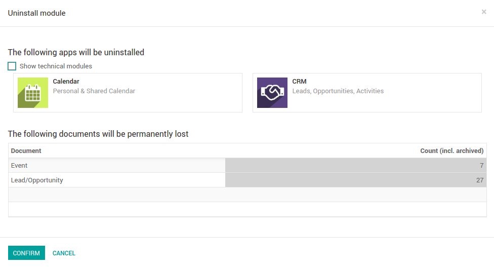 Module Can Be Uninstalled Even If You Dont Click To Uninstall Them · Issue 14452 · Odooodoo