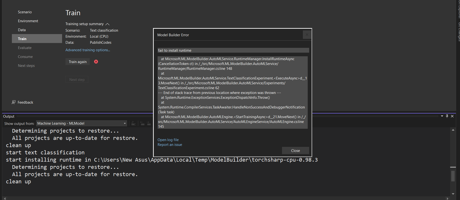 fail to install runtime · Issue #2521 · dotnet/machinelearning-modelbuilder · GitHub