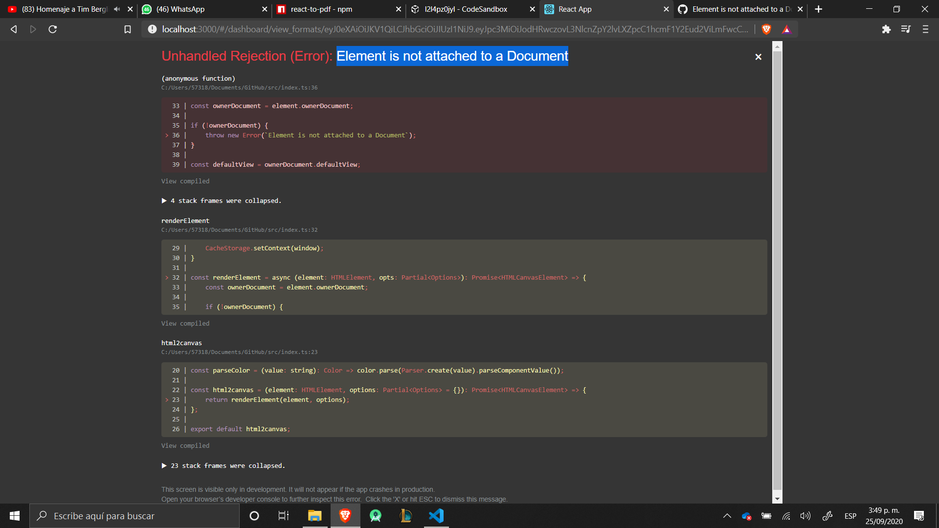 Element is not attached to a Document · Issue #37 · ivmarcos/react-to-pdf · GitHub