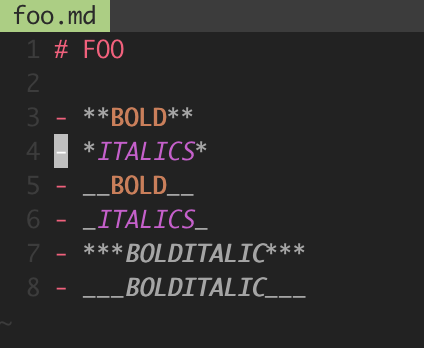 markdown bold and italic syntax doesn't color highlight the content ...