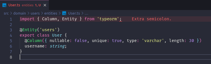 Add a semicolon on a class property cause extension to gets confused on ...