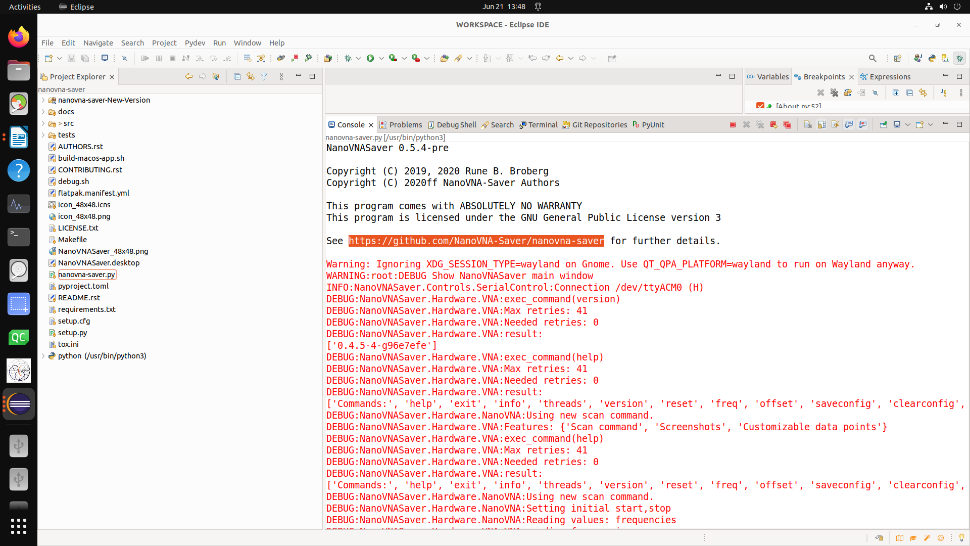 Running nanoVNASaver in Eclipse - getting "DEBUG" messages from where / how ? · NanoVNA-Saver ...