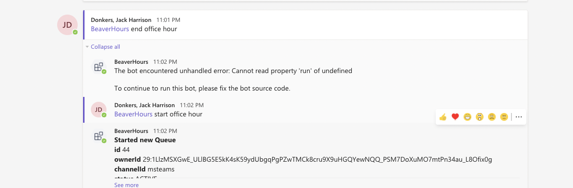 Bug - The bot encountered unhandled error: Cannot read property 'run' of undefined · Issue #53 ...