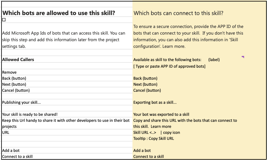 Fit & finish - UI Copy | Create/connect to a skill incl. orchestrator · Issue #7587 · microsoft ...