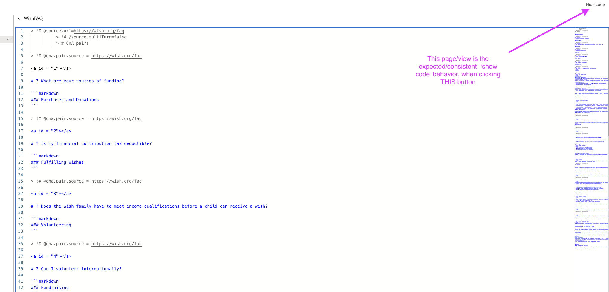 QnA Knowledge base page in Composer has 2 'view code' options - inconsistent experience that ...