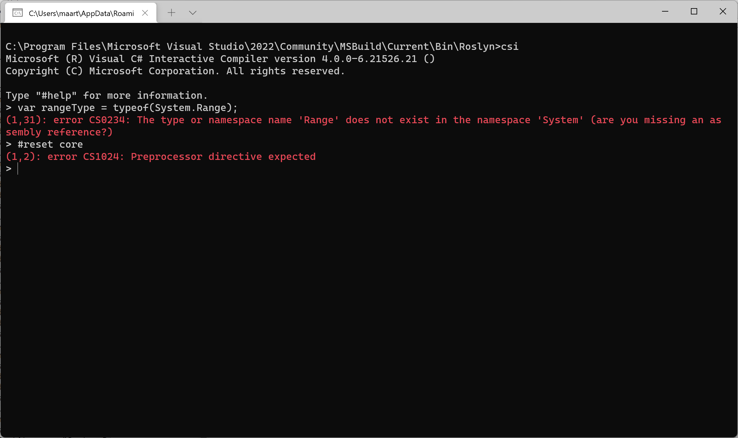 C# Interactive: "#reset core" not available in `csi.exe` · Issue #57939 ...