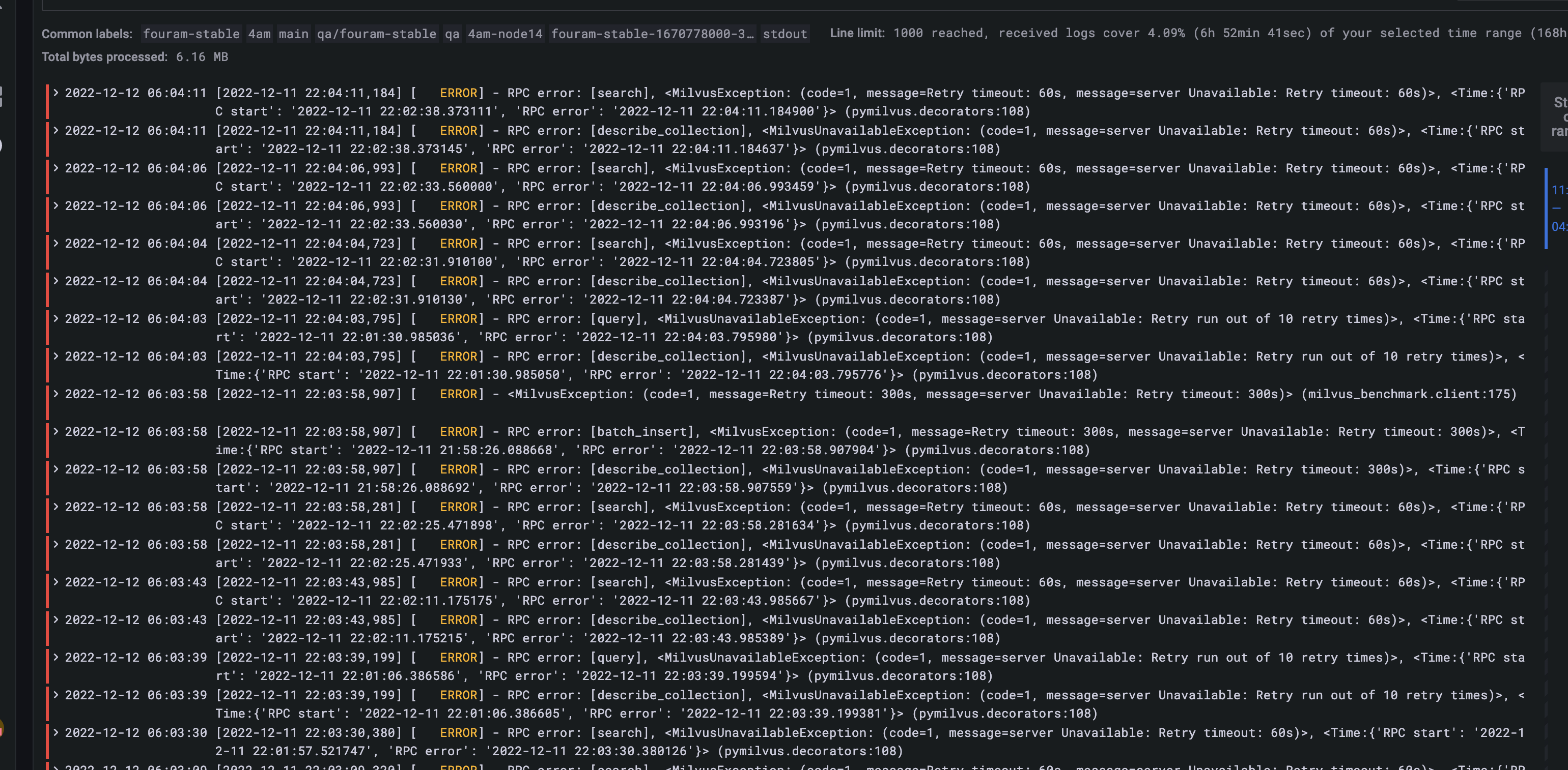 [Bug]: [benchmark][standalone] Milvus insert with delete, search ,query interface report an ...