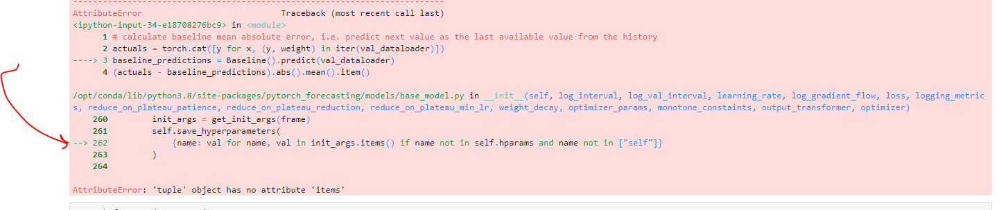 'tuple' object has no attribute 'items' in models · Issue #1255 · sktime/pytorch-forecasting ...