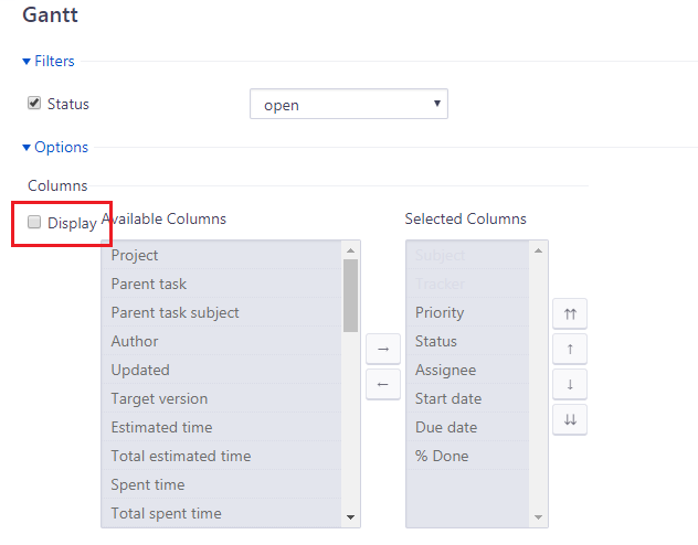 Incorrect display checkbox "Display" on Gantt options for Redmine 4.1.0 · Issue #171 ...