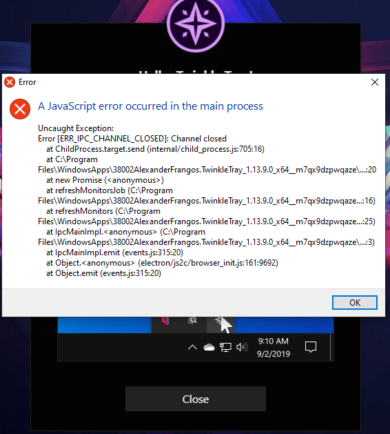 A JavaScript error occurred in the main process · Issue #198 · xanderfrangos/twinkle-tray · GitHub