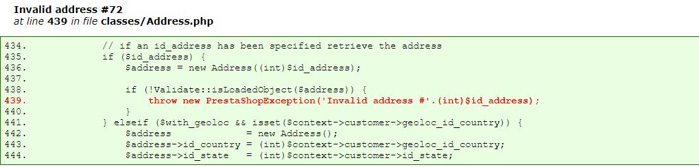 PrestaShopException Invalid address #72 · Issue #12924 · PrestaShop/PrestaShop · GitHub