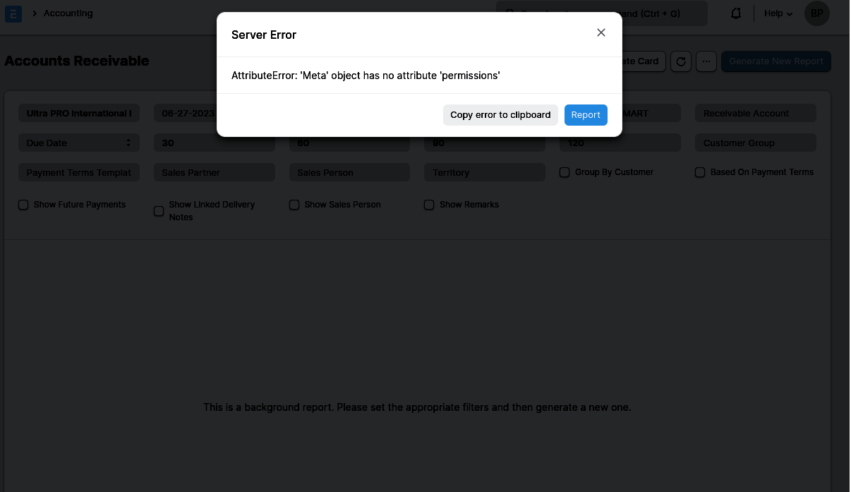 Ar Report Server Error Meta Object Has No Attribute Permissions 