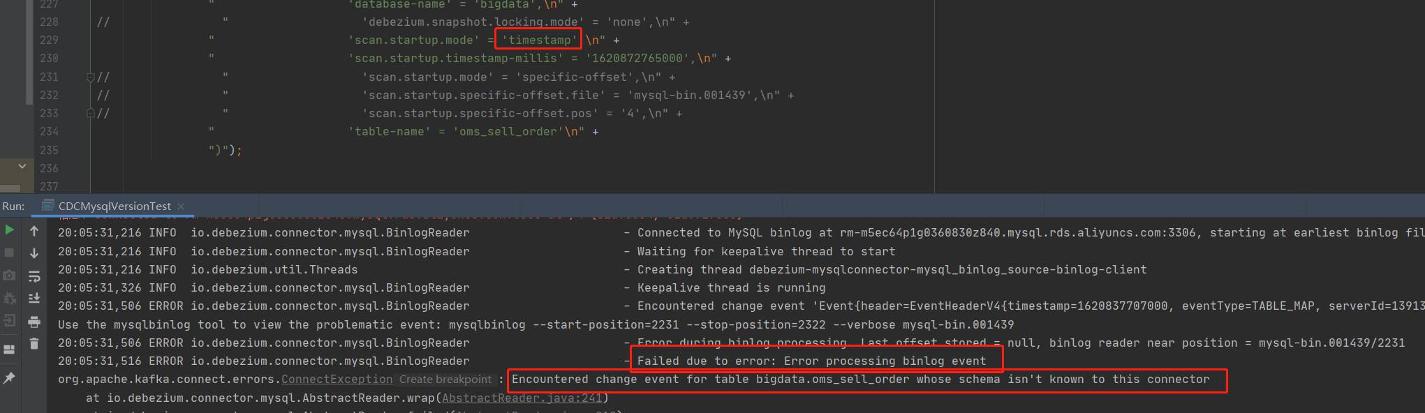 'scan.startup.mode' = 'timestamp'程序出错 · Issue #182 · apache/flink-cdc · GitHub