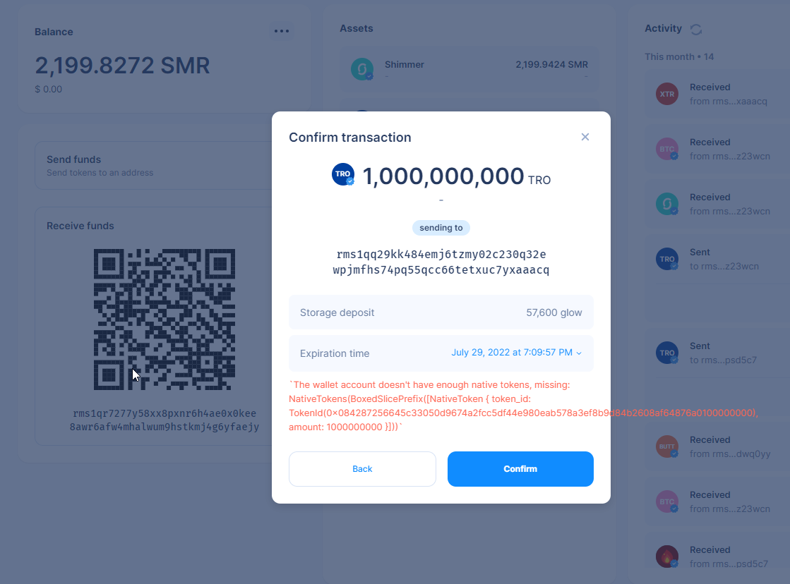[Bug report]: Cannot send custom token from wallet · Issue #4083 · iotaledger/firefly · GitHub