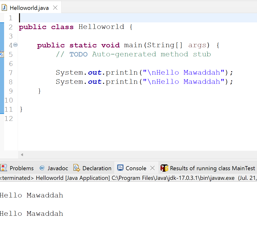 Github Mawaddahhprogram To Print Hello World In The Ide Assignment 3 W7d2 Sda Software 