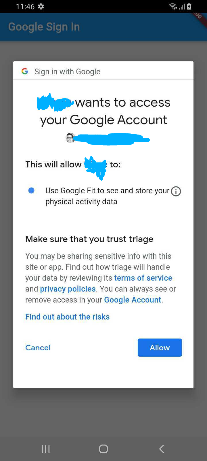 [google_sign_in] Google Sign In dialog stuck loading when Fitness API scope requested · Issue ...