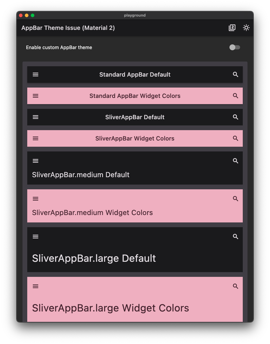 [Material] SliverAppBar.medium and SliverAppBar.large Theming and Defaults Issue · Issue #123943 ...