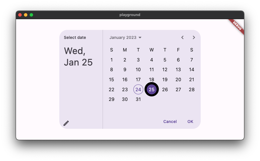 Date picker overlay colors aren't applied on `MaterialState.selected ...