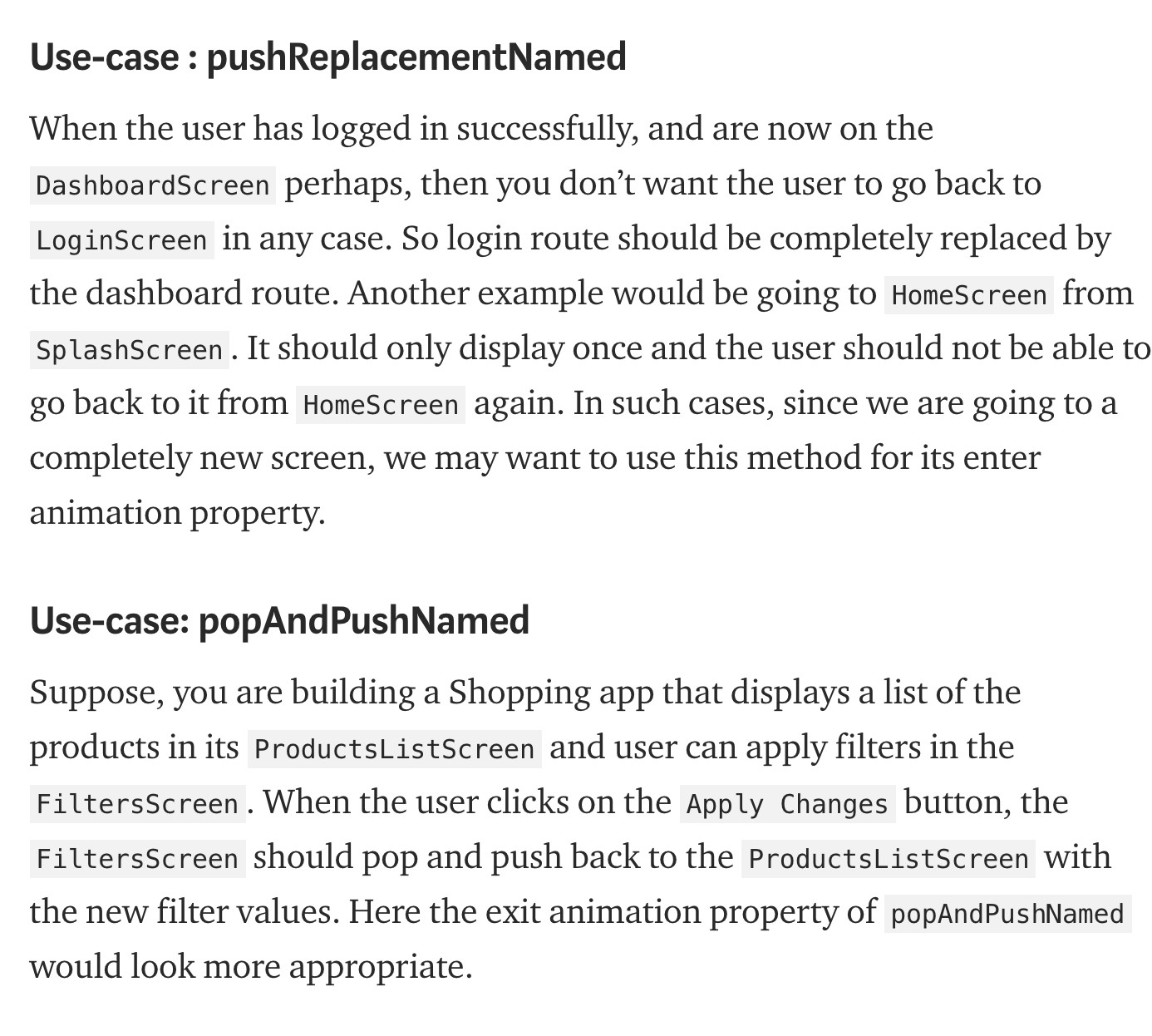 Navigator.popAndPushNamed and Navigator.pushReplacementNamed should behave the same, but when ...