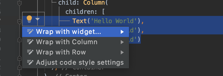 Can't wrap widget list with new widget assist by Alt+Enter · Issue #62708 · flutter/flutter · GitHub