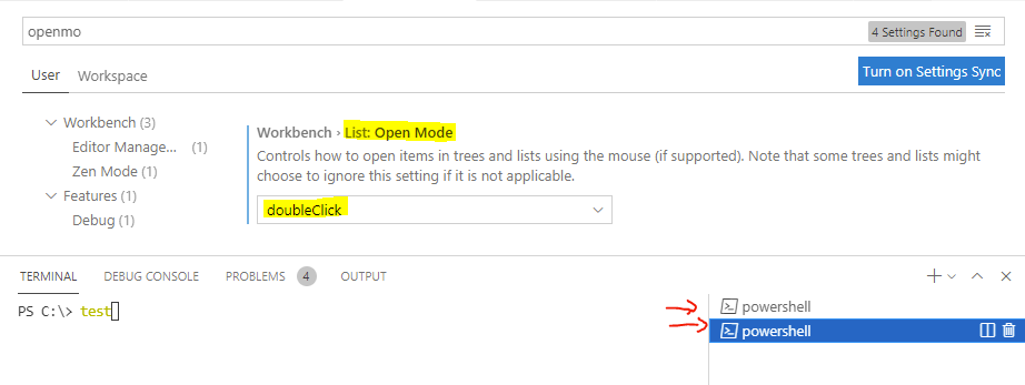 Switching terminals in tabs not possible when list open mode = doubleClick · Issue #126381 ...