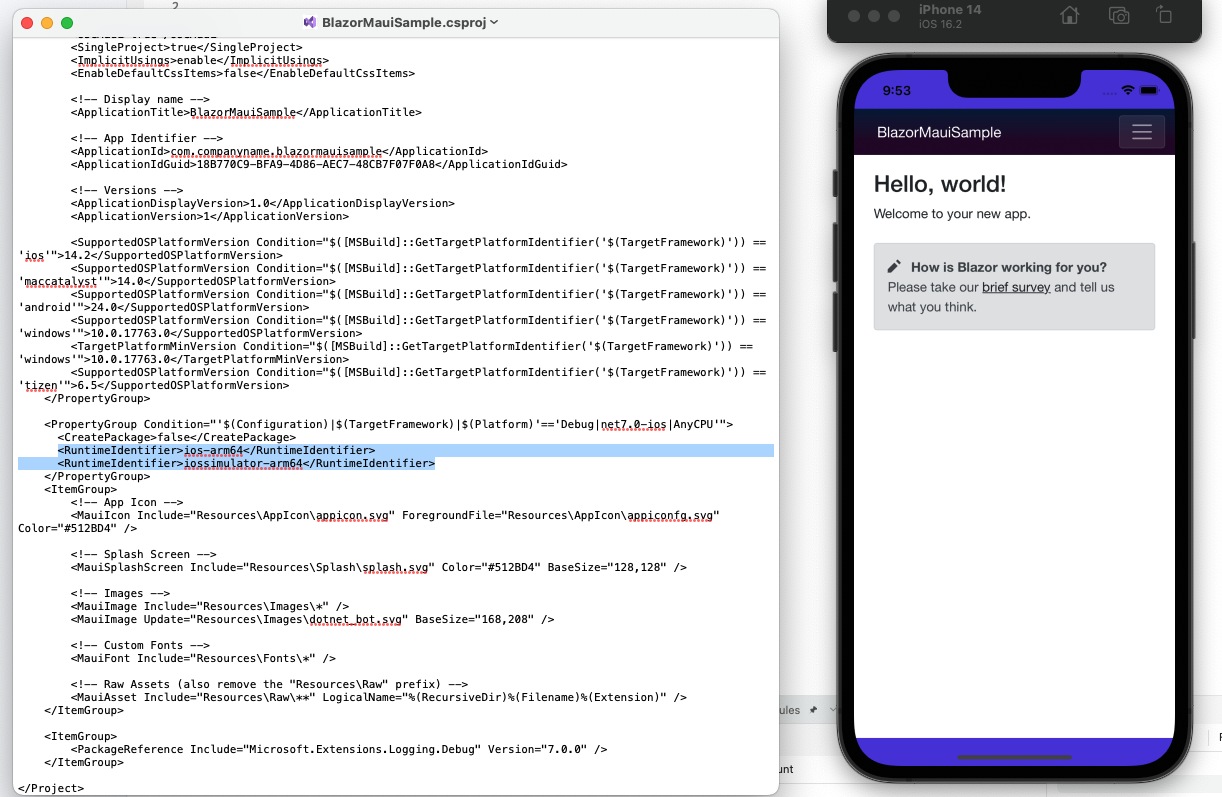 [M1] 7.0 Maui Blazor app displays blank on iOS 16.2 simulator. · Issue #13077 · dotnet/maui · GitHub