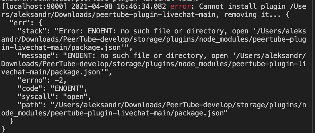 Unable to install plugin locally · Issue #3941 · Chocobozzz/PeerTube · GitHub